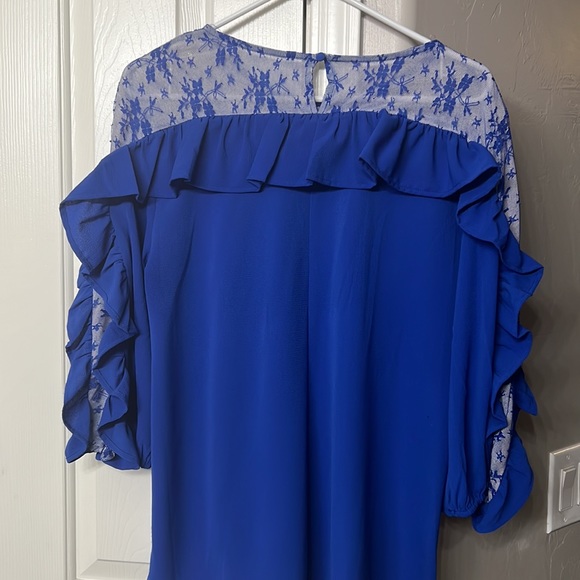 ANDREE BY UNIT | Tops | Blue Ruffle Top With Sheer Shoulder | Poshmark